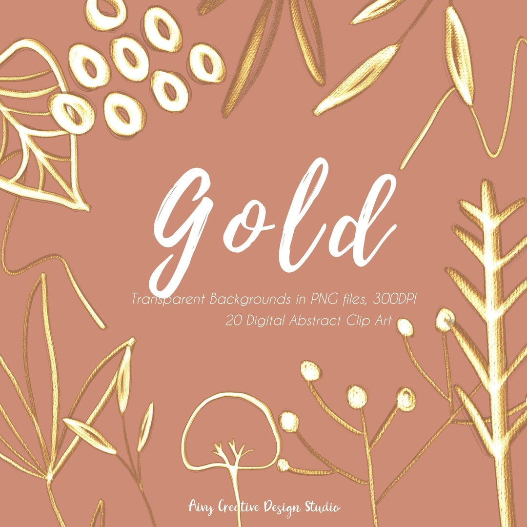 Hand Drawn Gold Abstract Clip Art Bundle Transparent PNG - Etsy