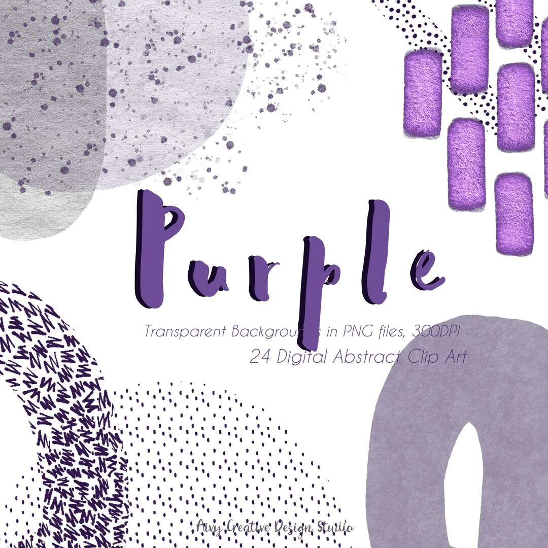 Hand Drawn Minimalist Purple Abstract Clip Art Bundle | Transparent PNG ...