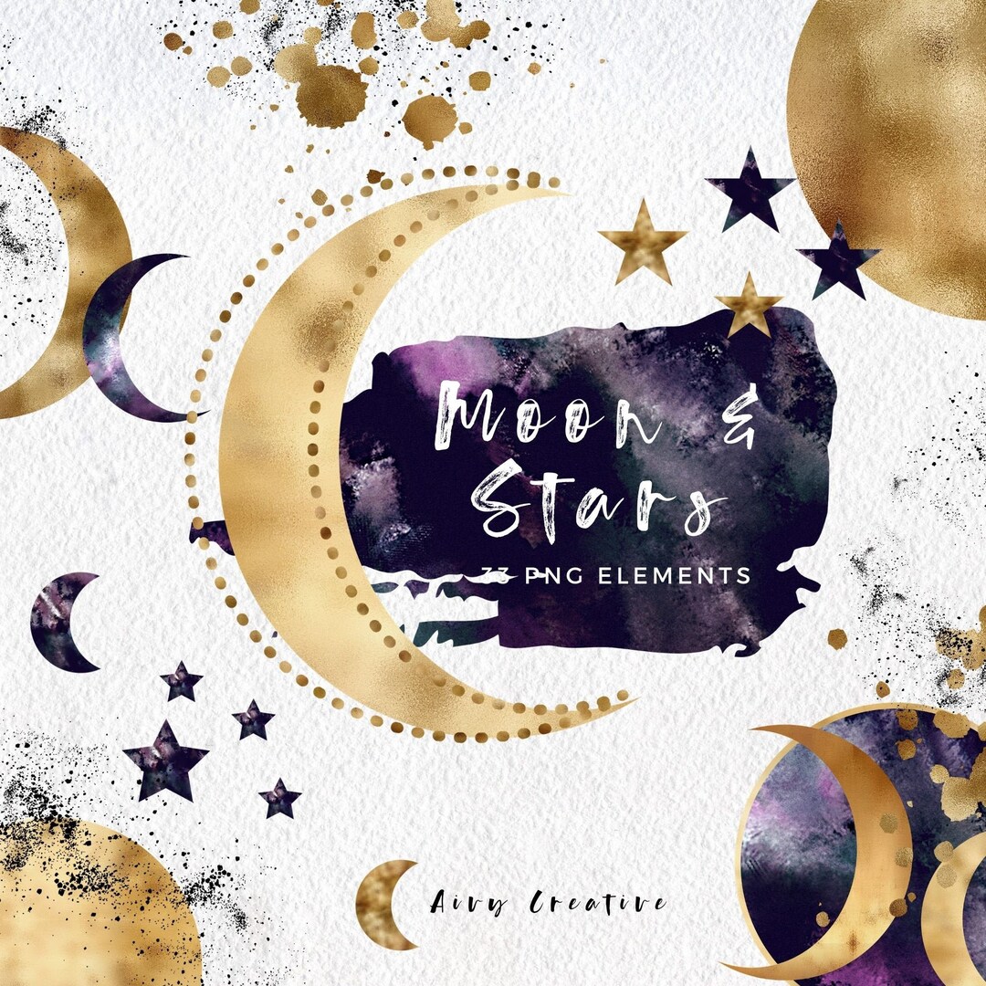 Moon and Stars Celestial Clip Art Set, Abstract Clipart, Boho Graphics ...
