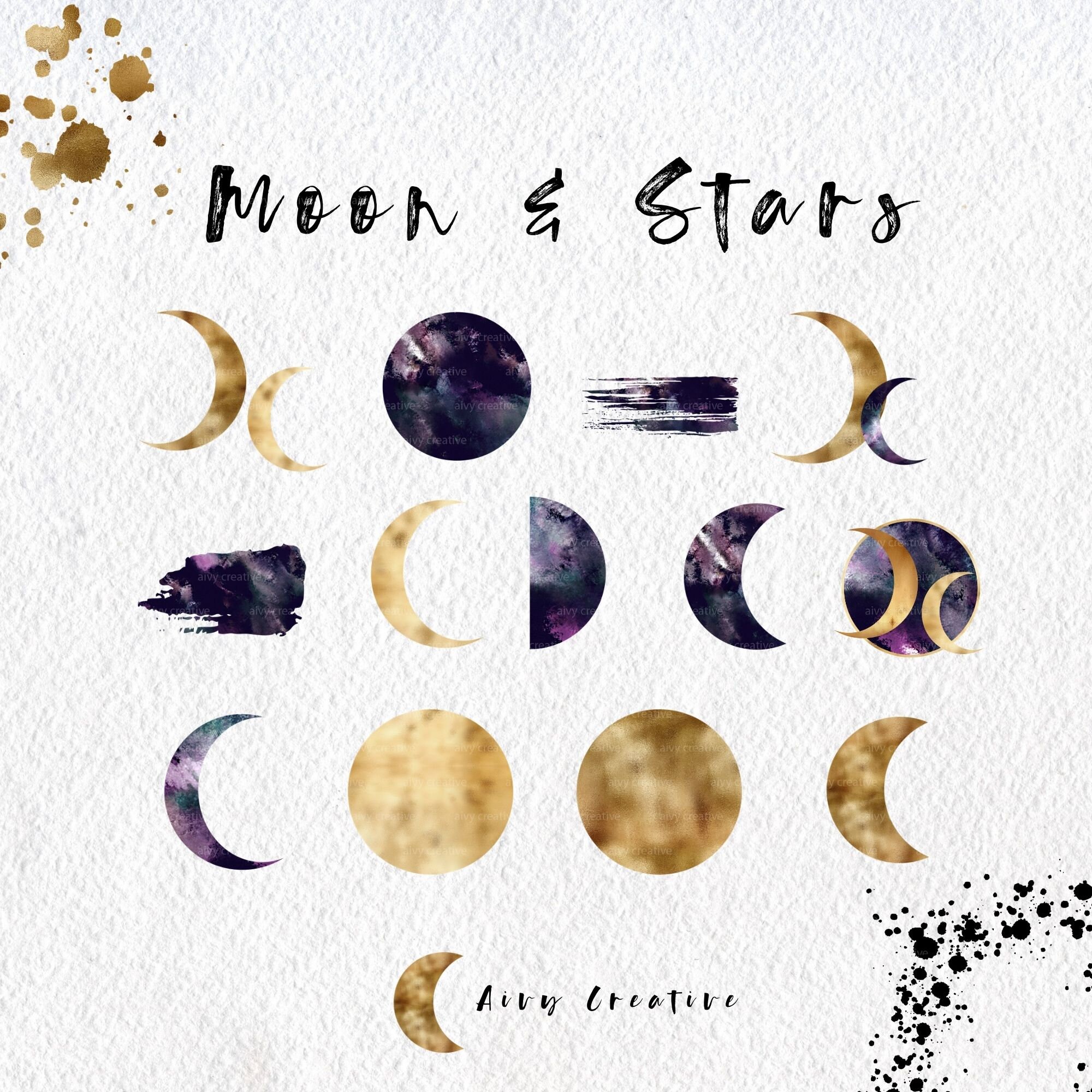 Moon and Stars Celestial Clip Art Set Gold Clipart | Etsy Singapore