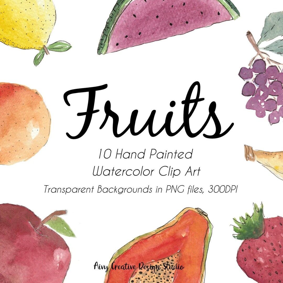 Vector Fruits Watercolor Clip Art Set | Transparent PNG Files | Party ...