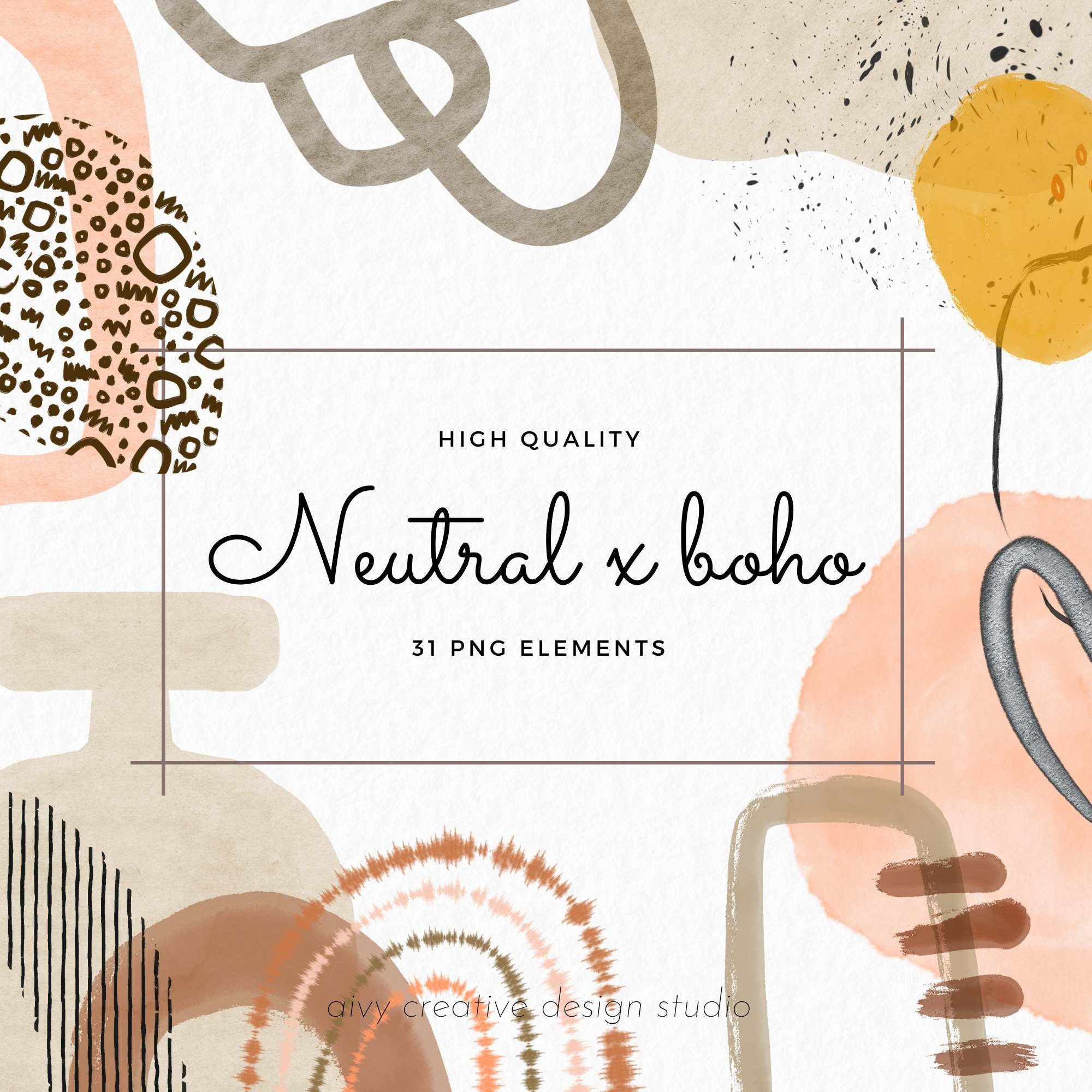 Neutral X Boho Clip Art Set, Abstract Clipart, Boho Clipart, Bohemian ...