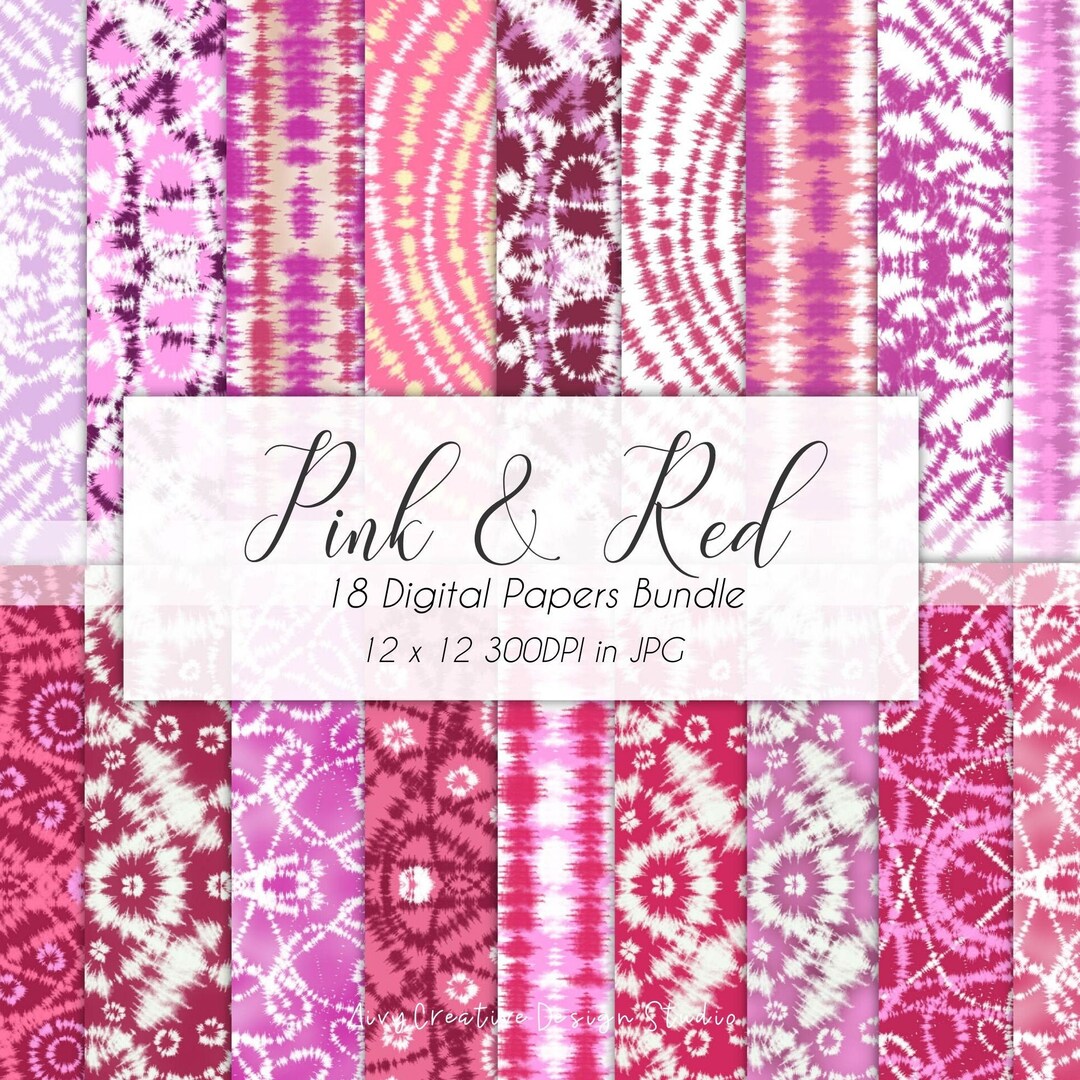 18 Pink and Red Tie Dye Digital Papers Set | Simple and Colorful | Card ...