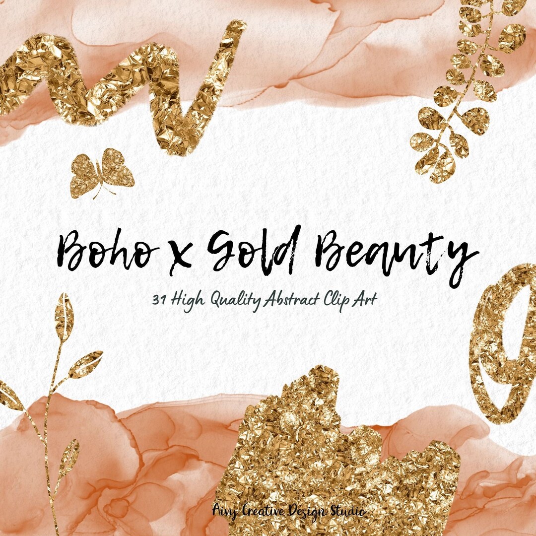 Boho X Gold Beauty Abstract Clipart Set | Alcohol Ink | Wedding | Party ...