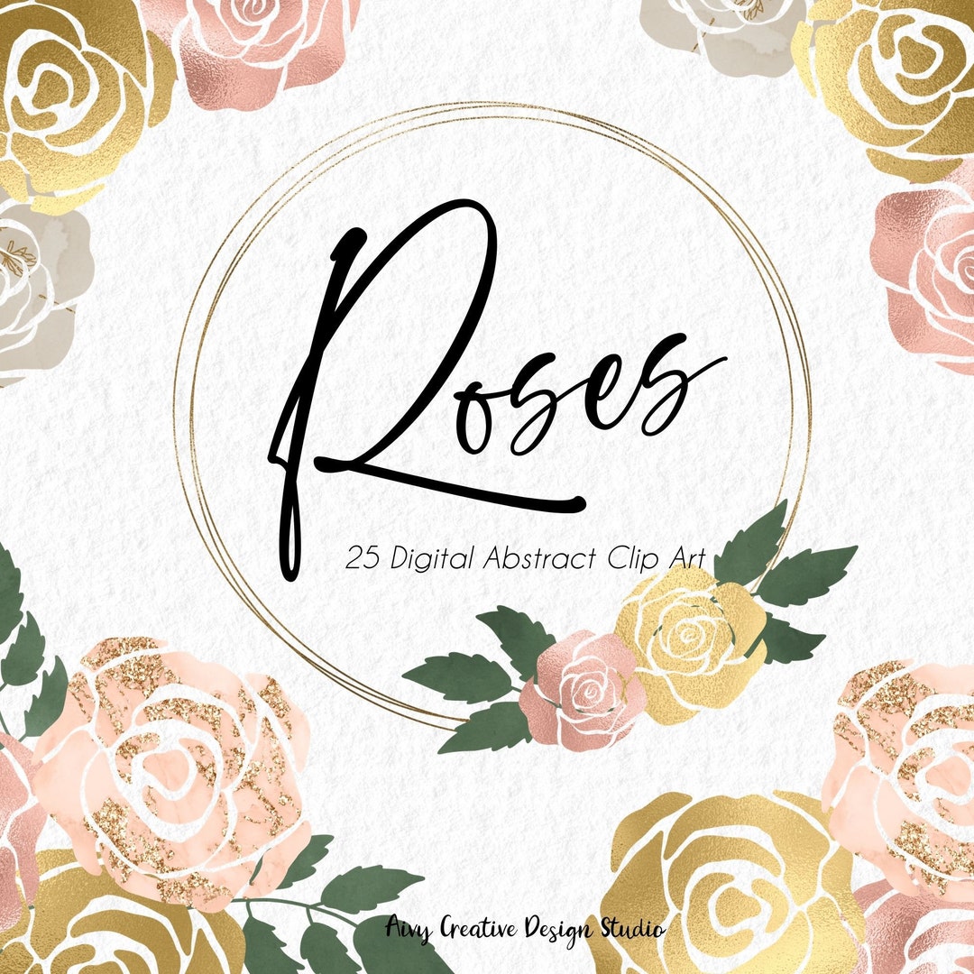 Gold Roses and Rose Gold Clip Art Set | Gold Flower Clipart | Watecolor ...