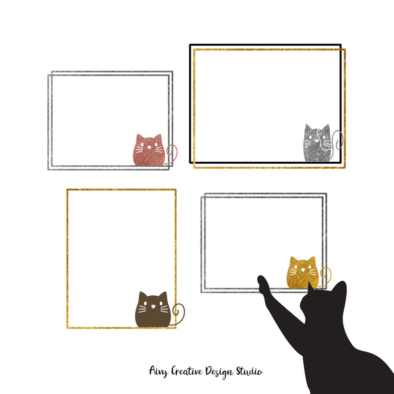 25 Colorful Abstract and Cat Frames Clip Art Set Cat Lover - Etsy