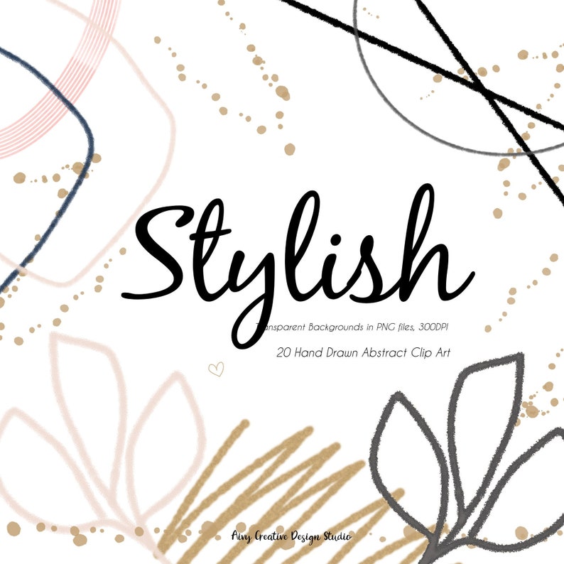 Hand Drawn Stylish 2 Abstract Clip Art Bundle Transparent - Etsy