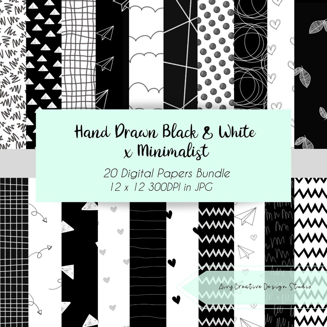 Hand Drawn Minimalist Black & White Minimalist Digital Papers Pack ...