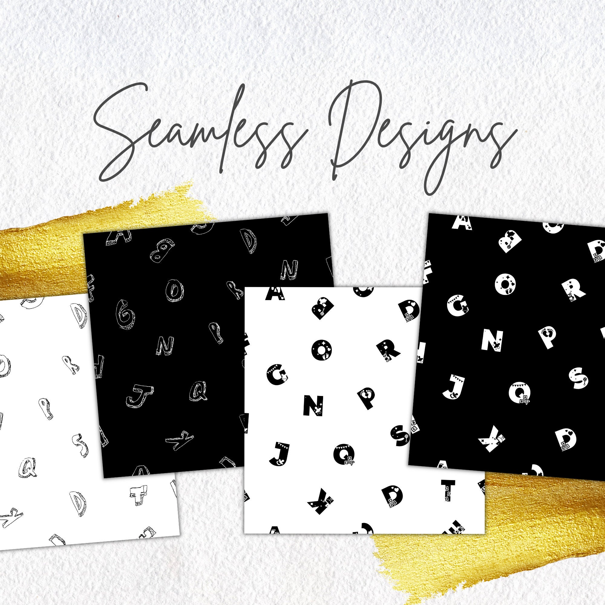 14 Alphabet Black and White Seamless Digital Papers Pack - Etsy