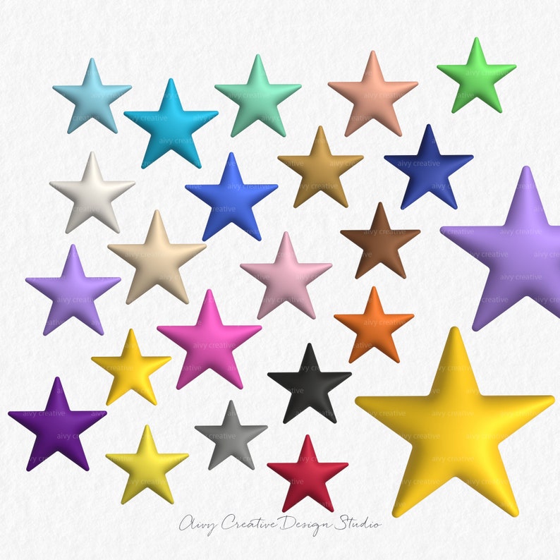 3D Bubble Stars Graphics Cliparts in 22 Colours, Inflated Clipart ...