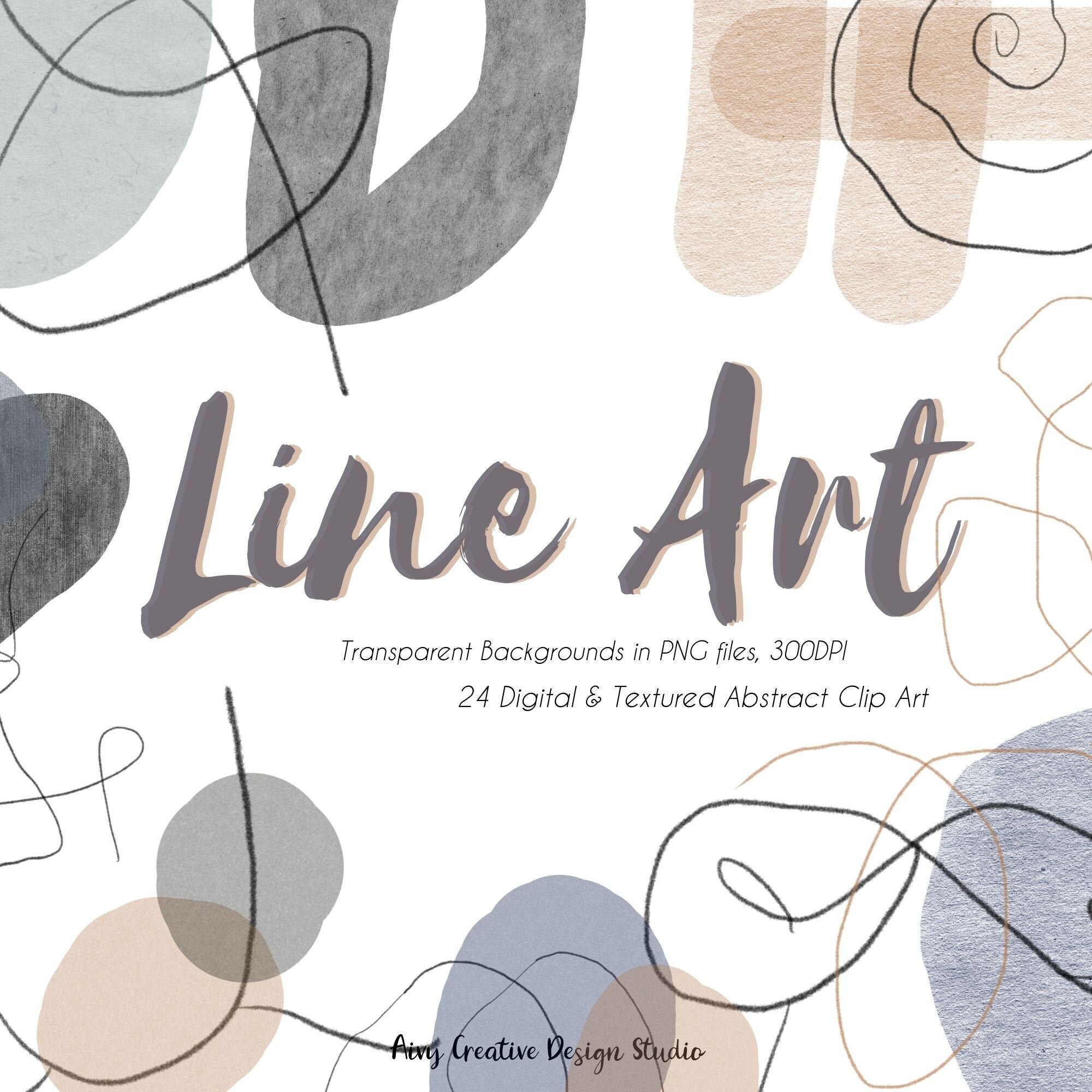 Abstract Line Art Bundle | Neutral Tones PNG Clip Art (digital Download ...
