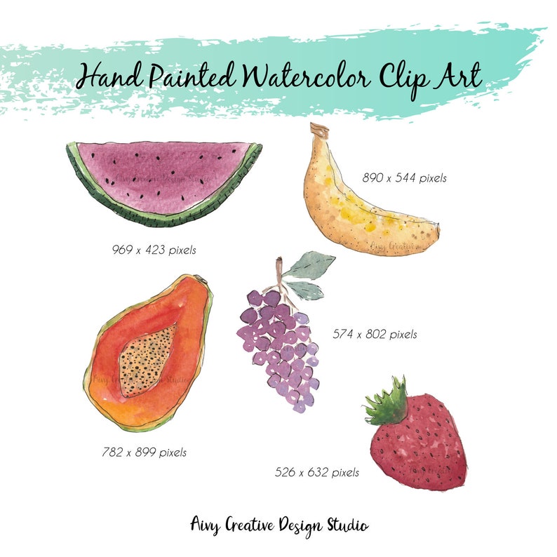 Vector Fruits Watercolor Clip Art Set Transparent PNG Files | Etsy