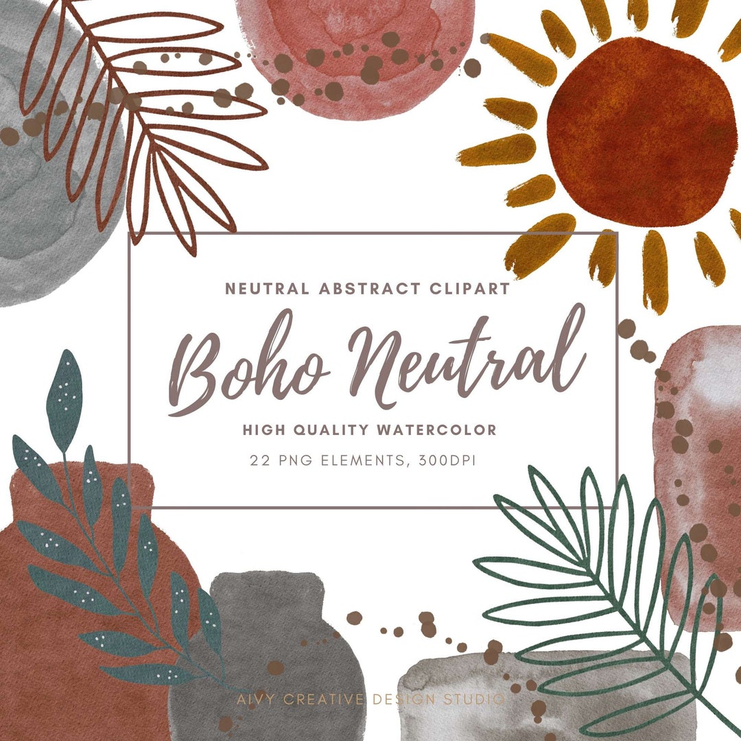 Boho Abstract Clipart Set | Neutral Watercolor PNG (digital File) - Etsy