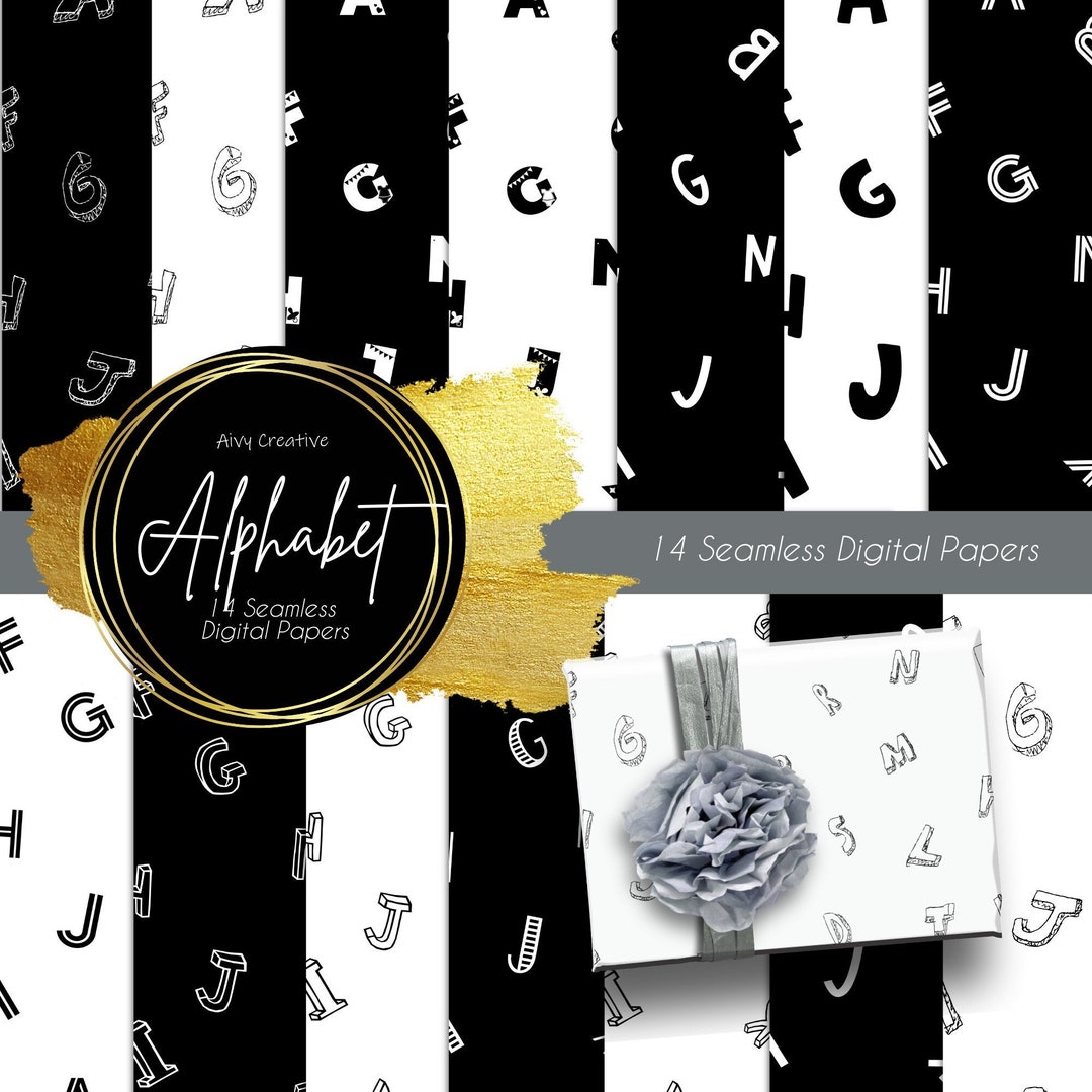 14 Alphabet Black and White Seamless Digital Papers Pack - Etsy