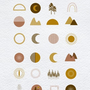 50 Vector Earth Tone Boho Natural Abstract Clip Art Set, Bohemian ...