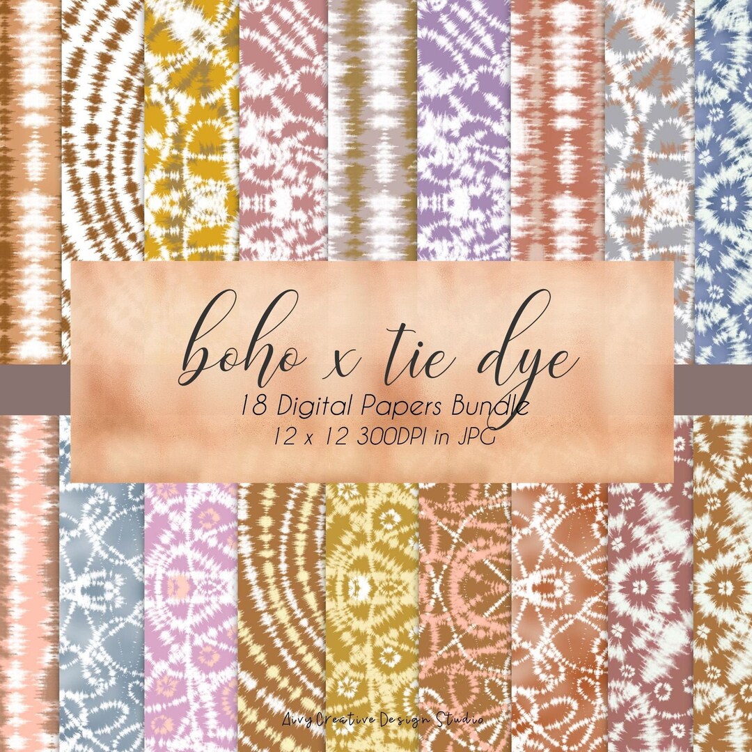 18 Boho Tie Dye Digital Papers Set, Bohemian Paper, Boho Paper - Etsy