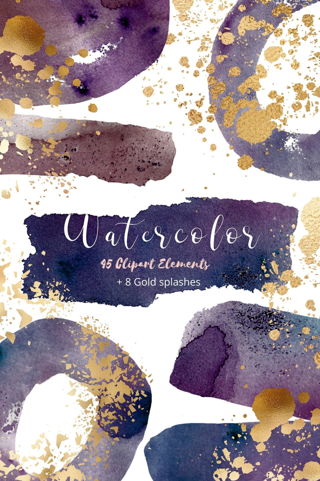 53 Watercolor and Gold Abstract Clip Art Set | Gold Splashes | Wedding ...