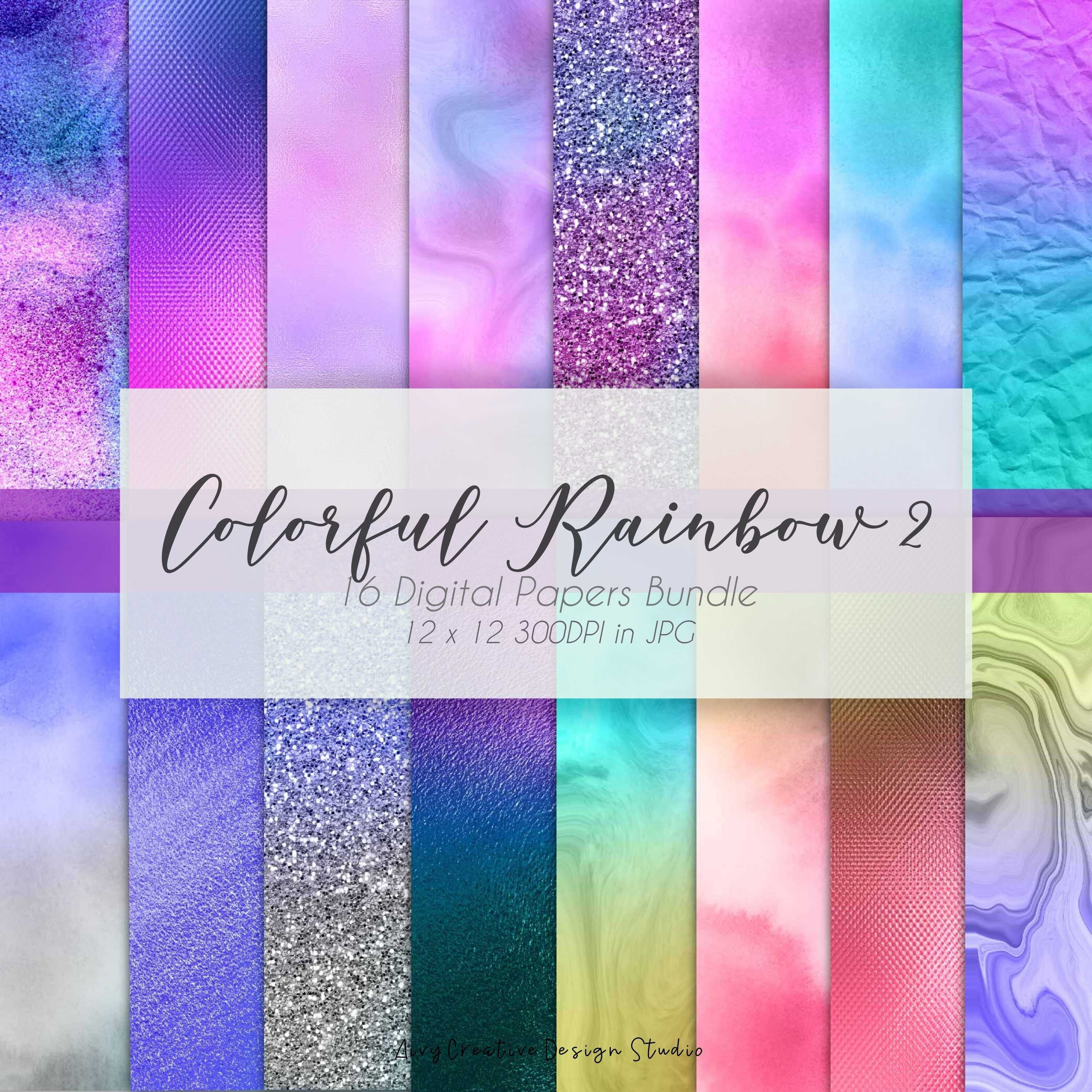 16 Coloridos Rainbow II Digital Papers Pack / Foil and Glitter / Diseño ...