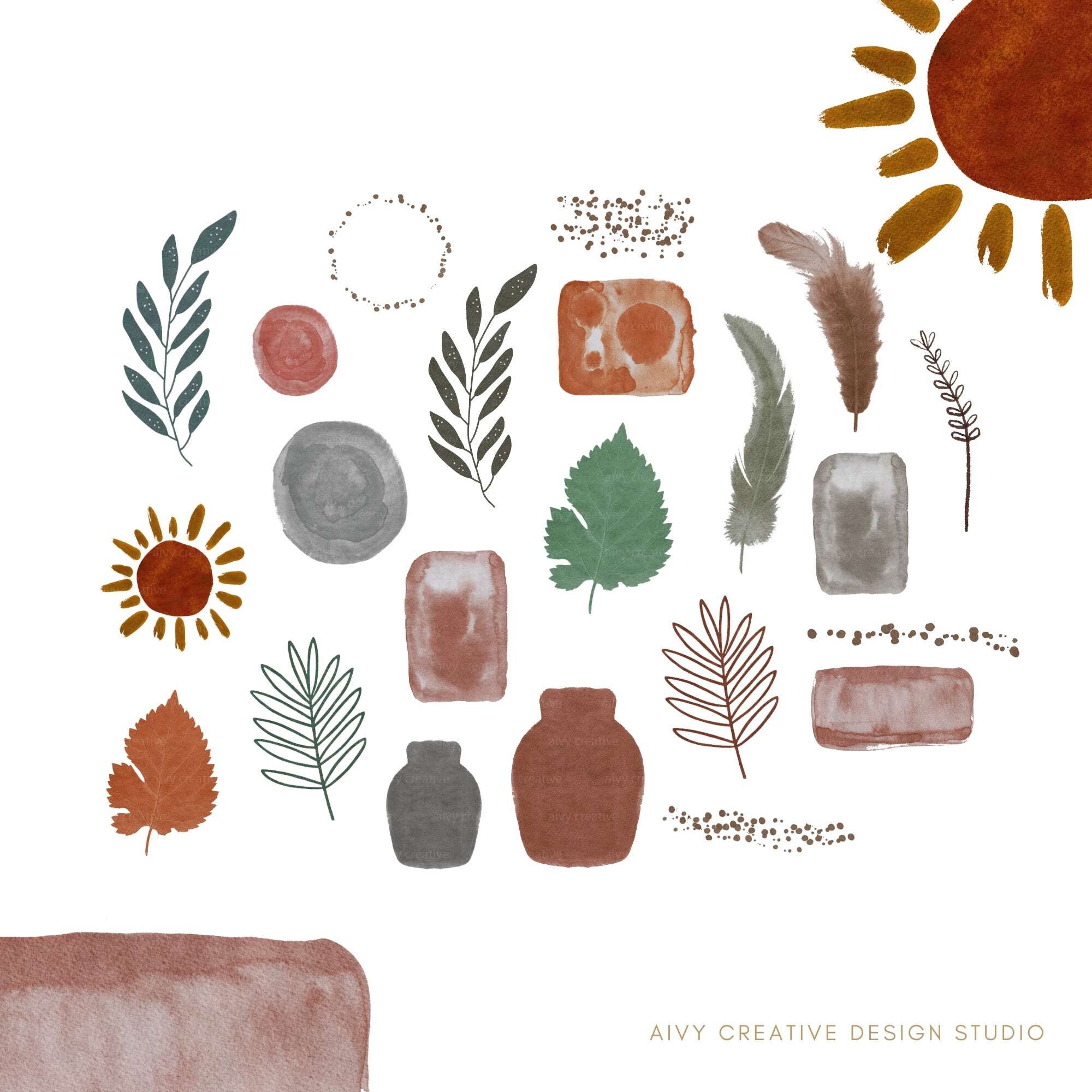 Boho Abstract Clipart Set | Neutral Watercolor PNG (digital File) - Etsy
