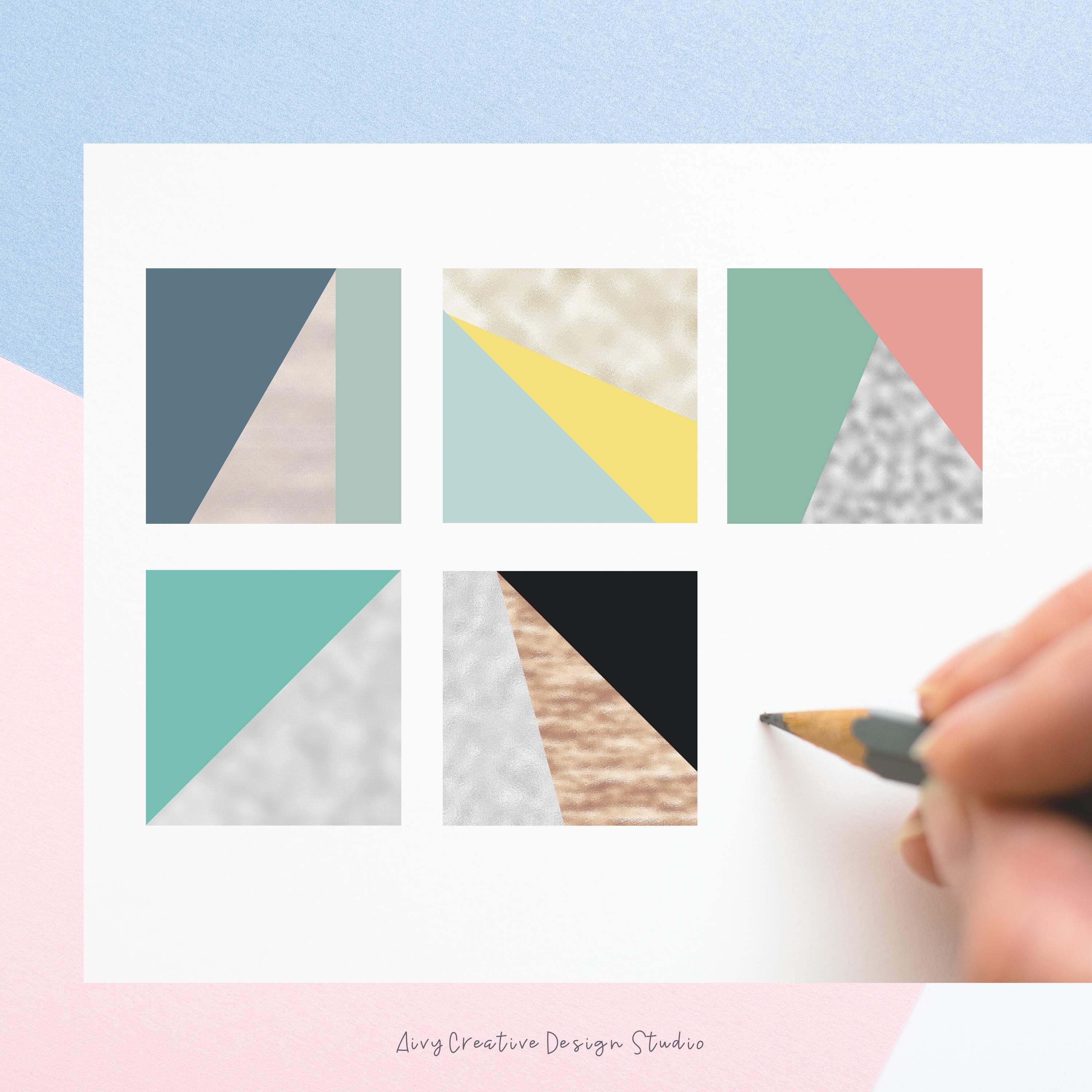 Colorful Geometric Metallic Digital Papers Pack | Gold and Silver ...