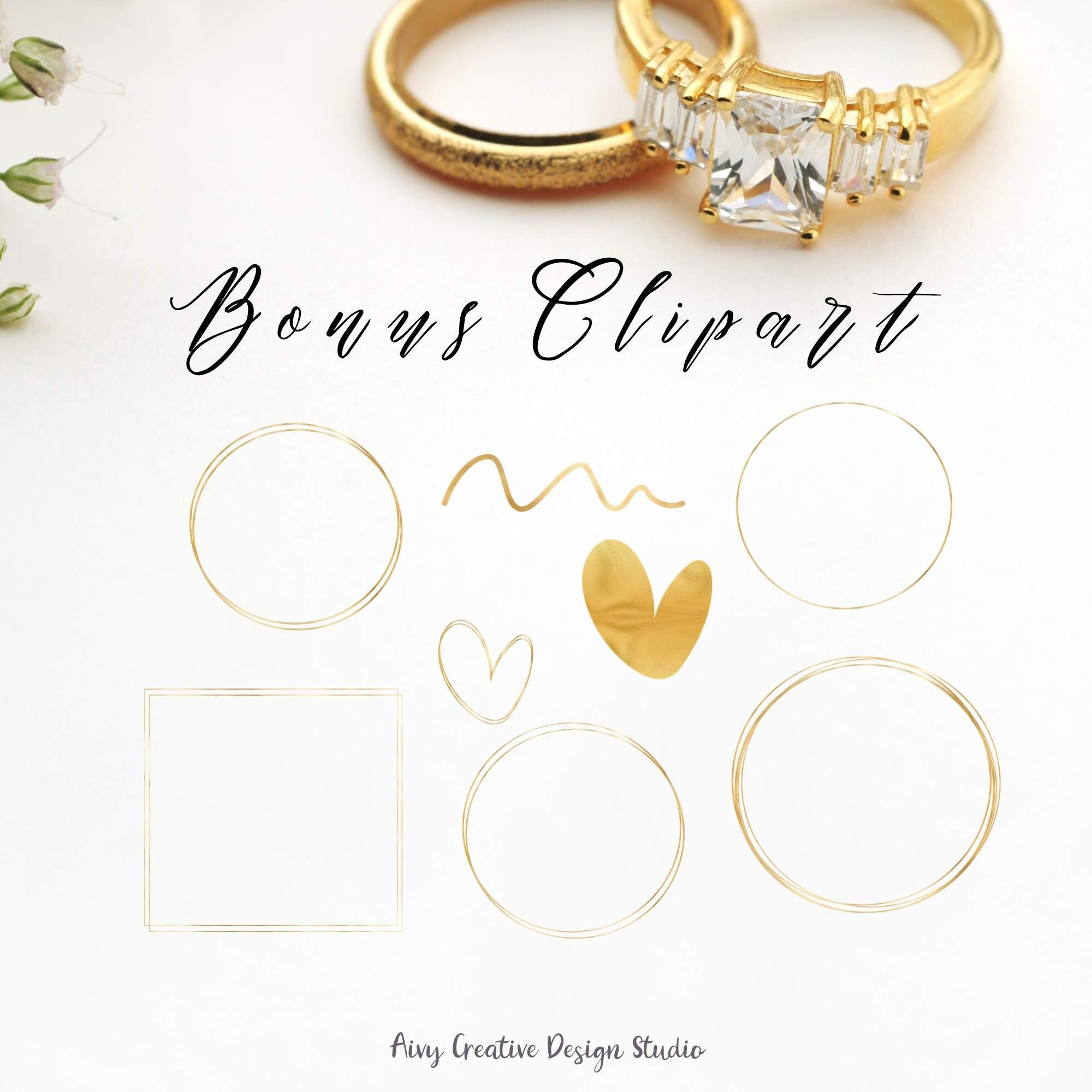 Gold Wedding Words & Text Clipart Overlays Transparent PNG | Etsy