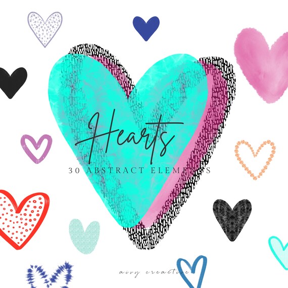 30 Colorful Hearts Series Clip Art Set Transparent PNG Files | Etsy