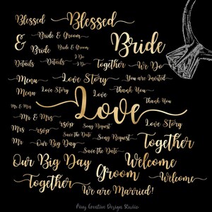 Gold Wedding Words & Text Clipart Overlays | Transparent PNG Files ...