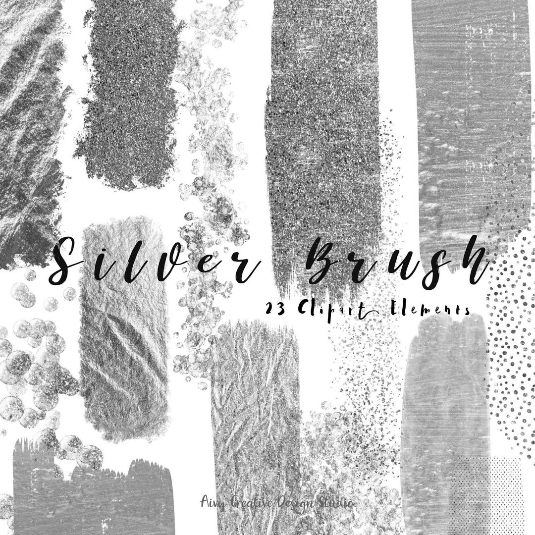 Stylish Silver Brush Strokes Clip Art Set | Transparent PNG Files ...