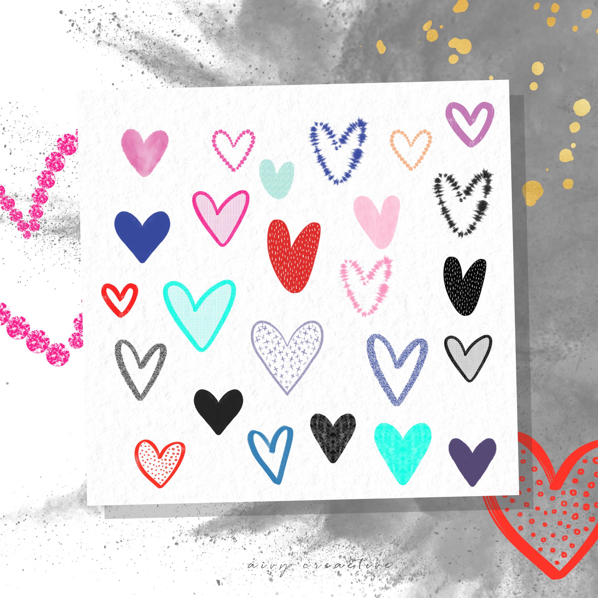 30 Colorful Hearts Series Clip Art Set Transparent PNG Files Party ...