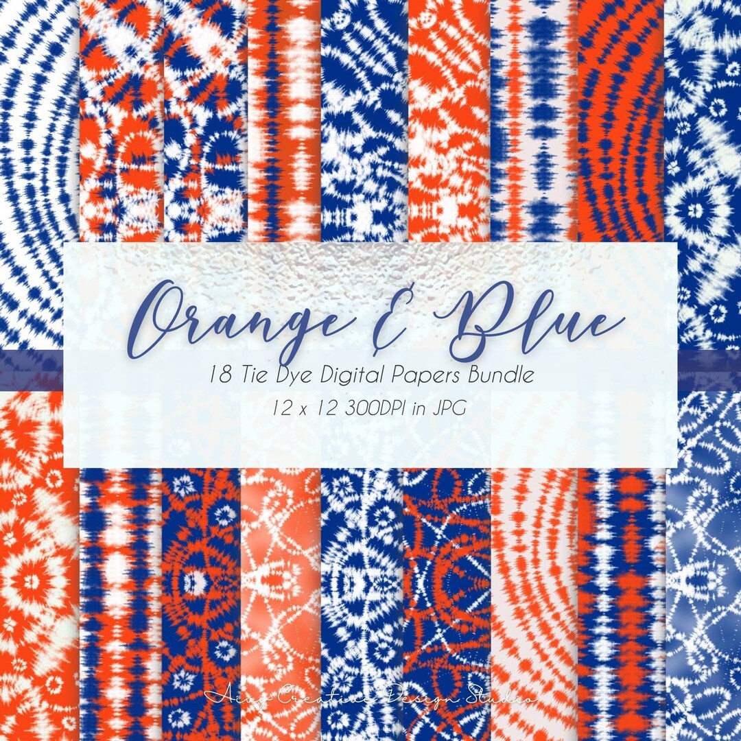 18 Orange and Blue Tie Dye Digital Papers Set | Fabric Design | Simple ...