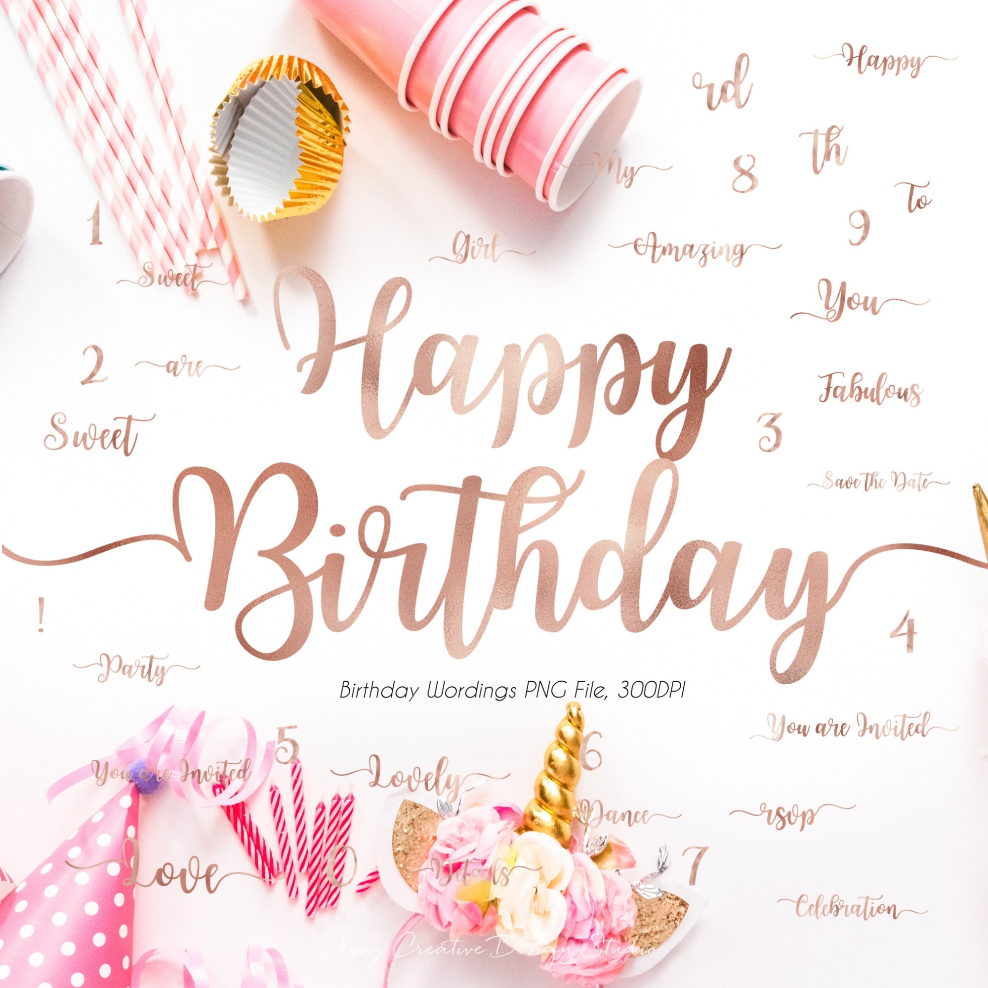 Rose Gold Birthday Texts and Words Clipart | Transparent PNG Files ...