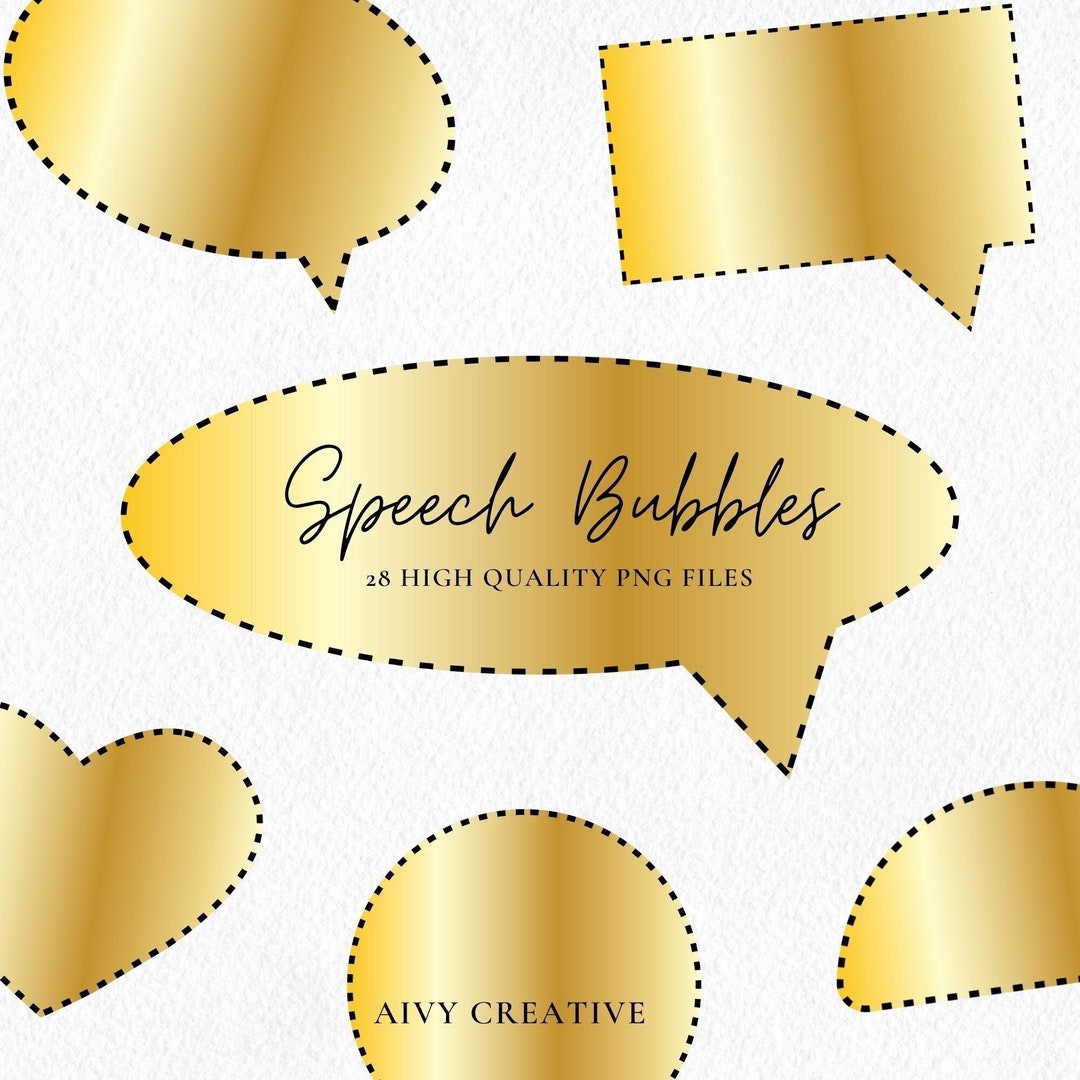 28 Speech Bubbles in Gold Clipart Set | Transparent PNG Files ...