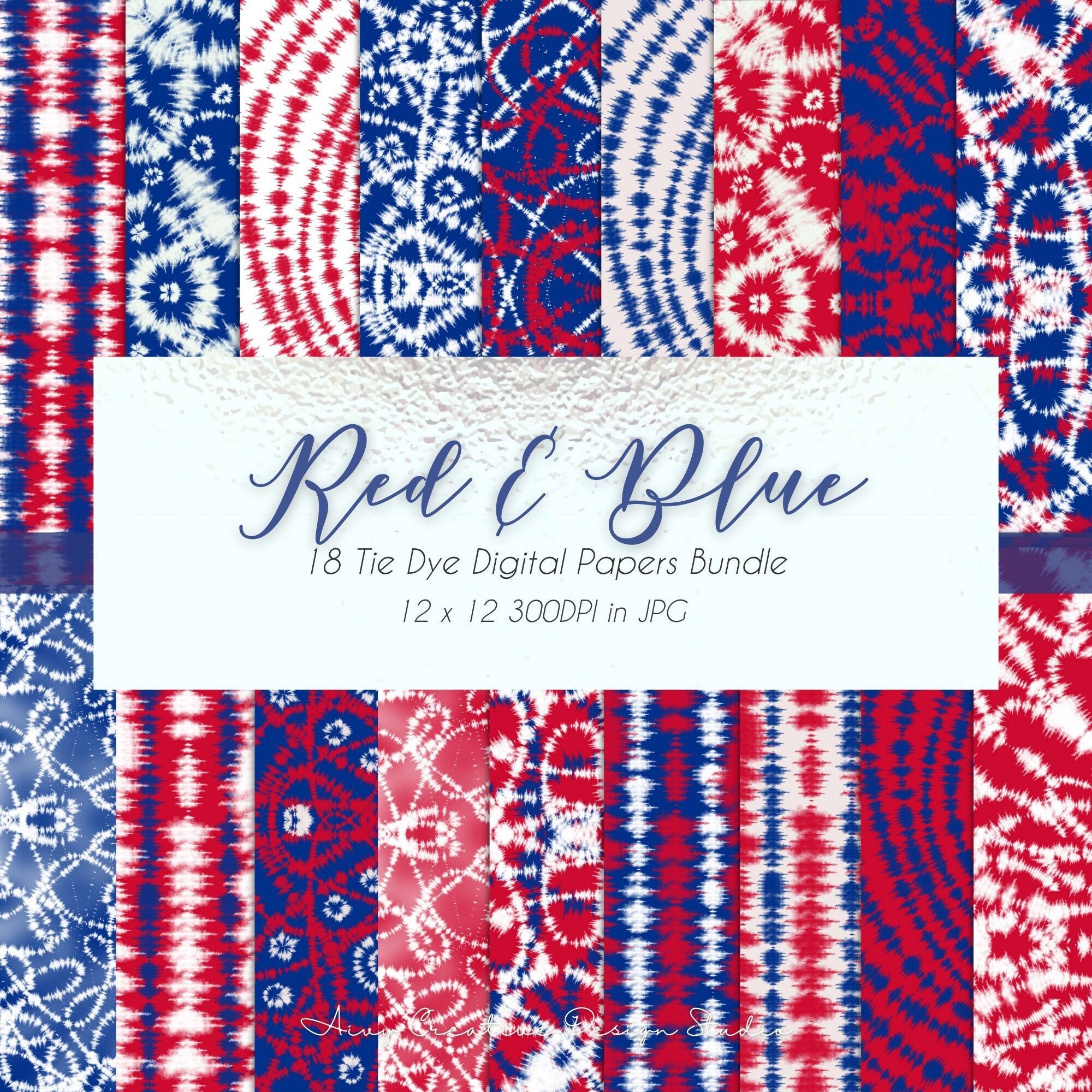18 Red and Blue Tie Dye Digital Papers Set, Fabric Design, Tie Dye ...