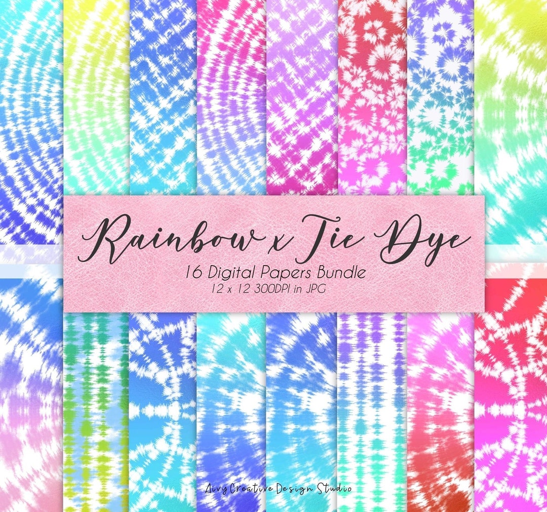 16 Rainbow Tie Dye Digital Papers Set, Tie Dye Digital Papers, Rainbow ...
