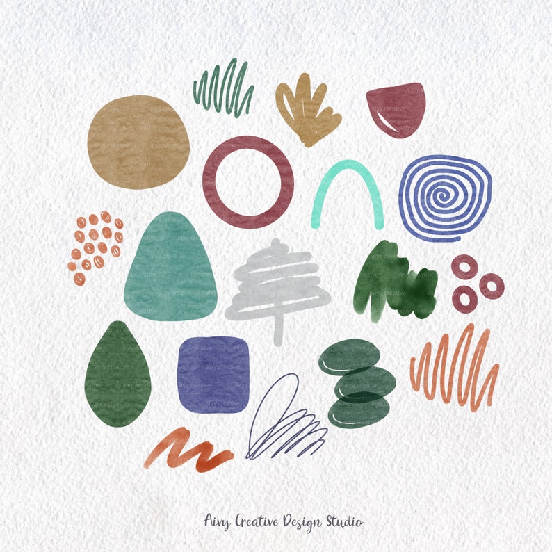 Hand Drawn Colorful Abstract Clip Art Set| Transparent PNG Files ...