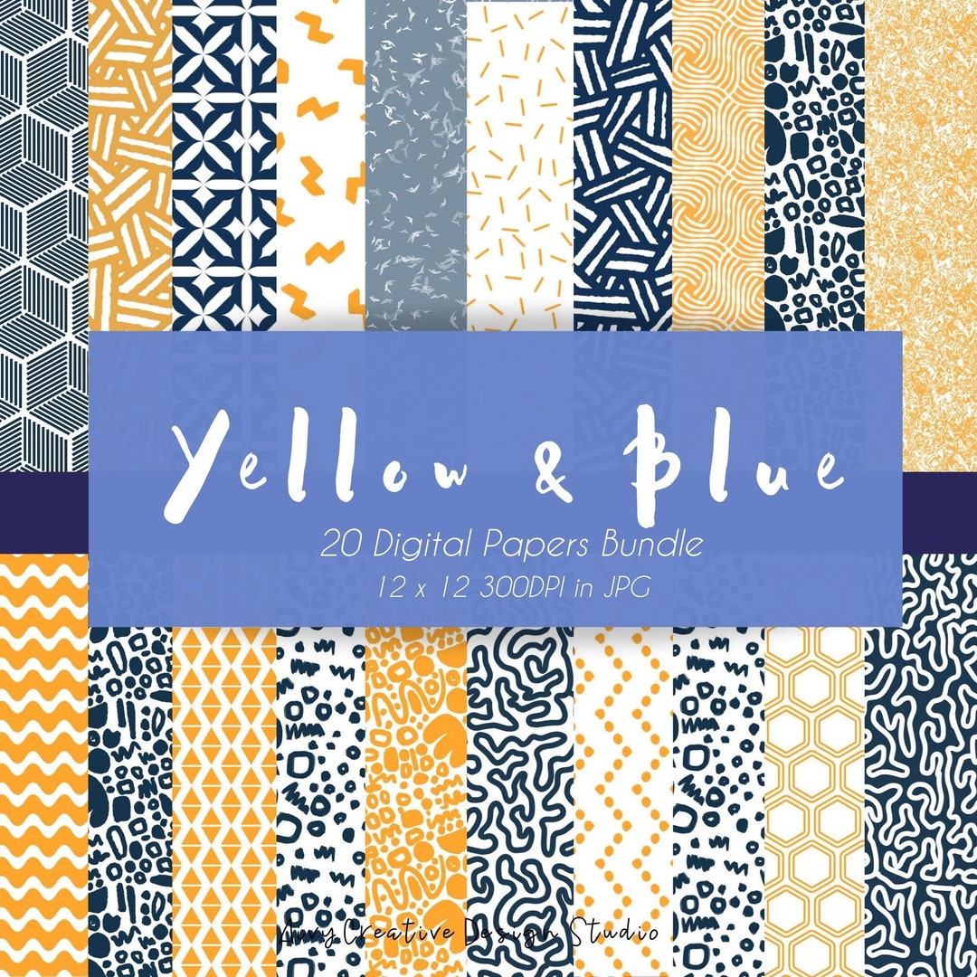 Scandinavian X Yellow & Blue Digital Paper Set | Scandi Design | Simple ...