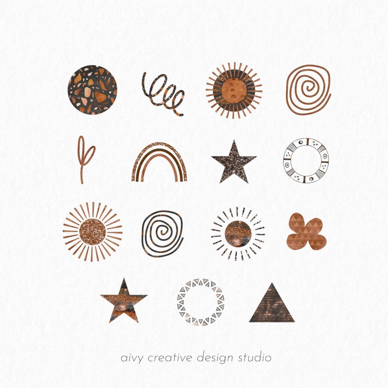 Brown Boho Abstract Clip Art Set PNG Marketing Material - Etsy