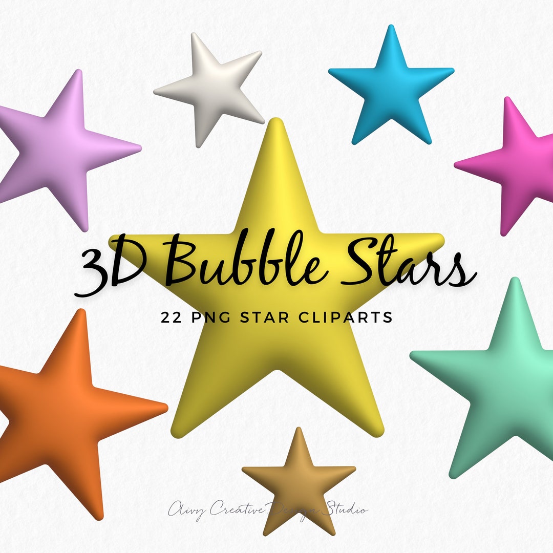 3D Bubble Stars Graphics Cliparts in 22 Colours, Inflated Clipart ...