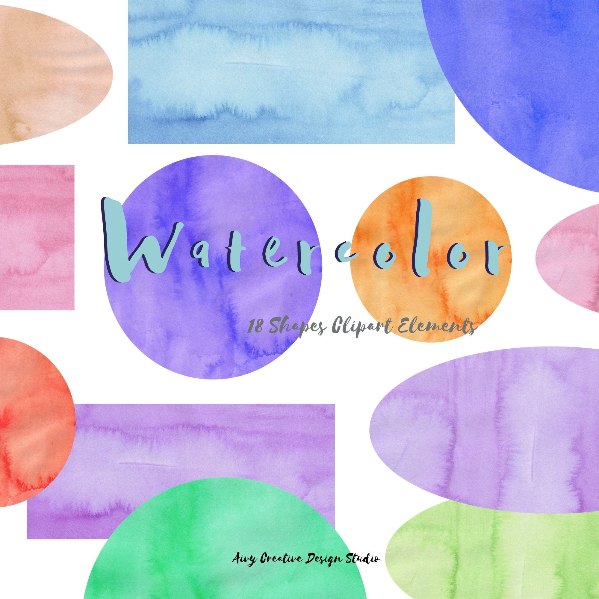 Hand Painted Watercolor Shapes Clip Art Bundle Transparent PNG Files ...
