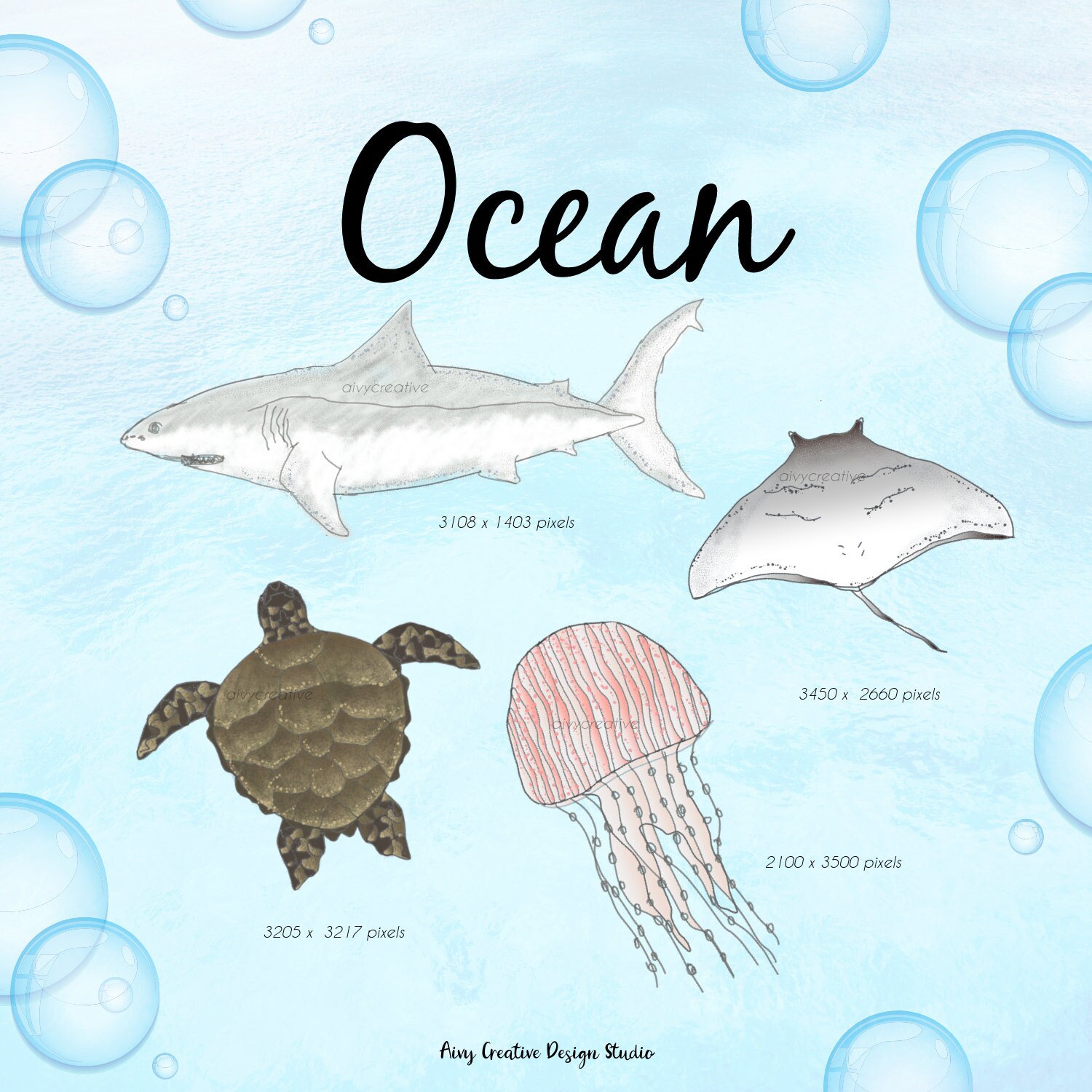 Handdrawn My Ocean Digital Clip Art Bundle Social Media Craft ...