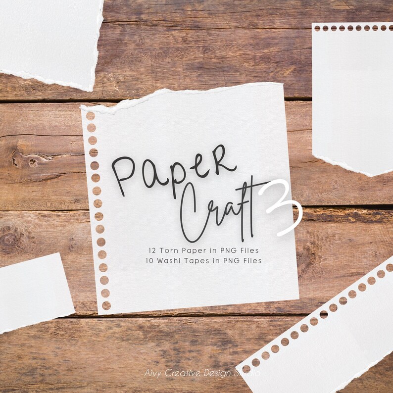White Paper Craft 3 Clipart Set Washi Tape and Torn Paper - Etsy
