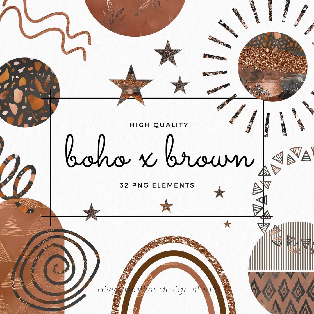 Brown Boho Abstract Clip Art Set | PNG | Marketing Material | Social ...
