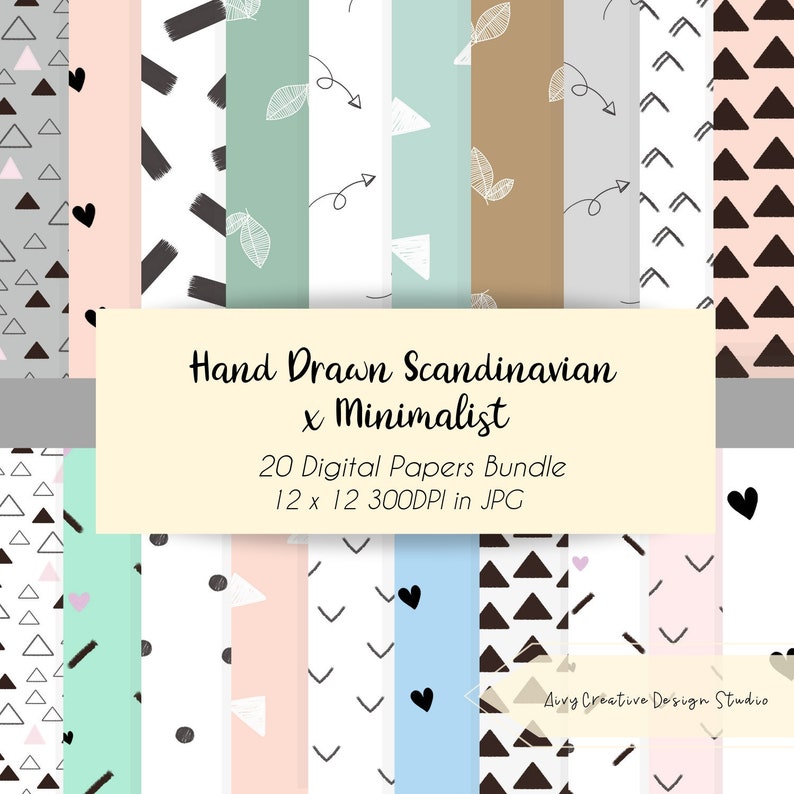 Hand Drawn Scandinavian Minimalist Digital Papers Bundle | Scandi ...