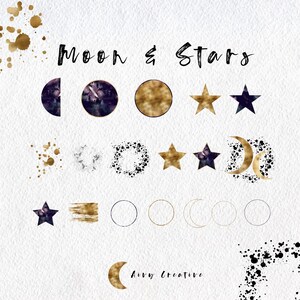 Moon and Stars Celestial Clip Art Set, Abstract Clipart, Boho Graphics ...