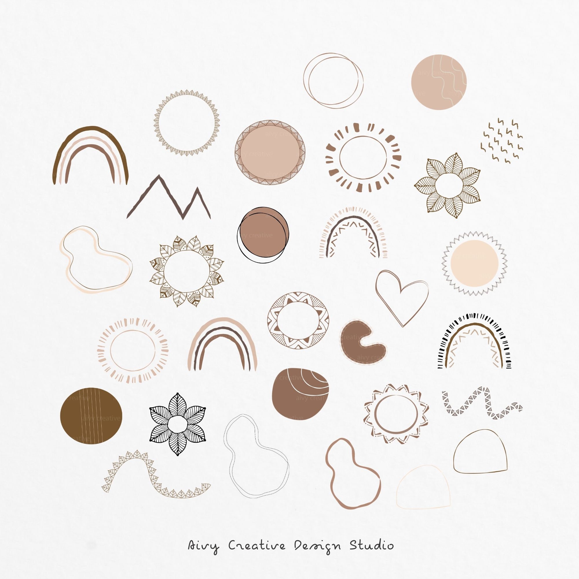 Vector Earthy Abstract Boho Clip Art Set EPS PNG Marketing Material ...