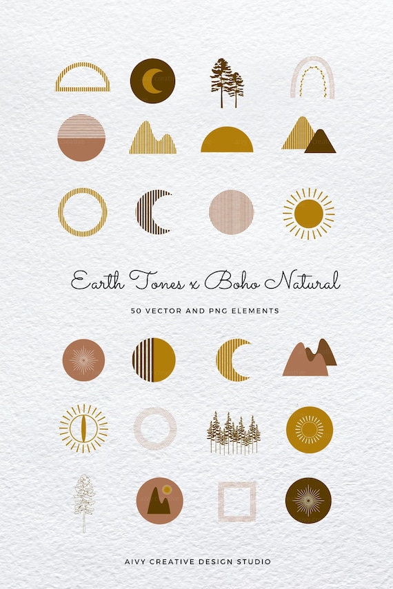 50 Vector Earth Tone Boho Natural Abstract Clip Art Set - Etsy