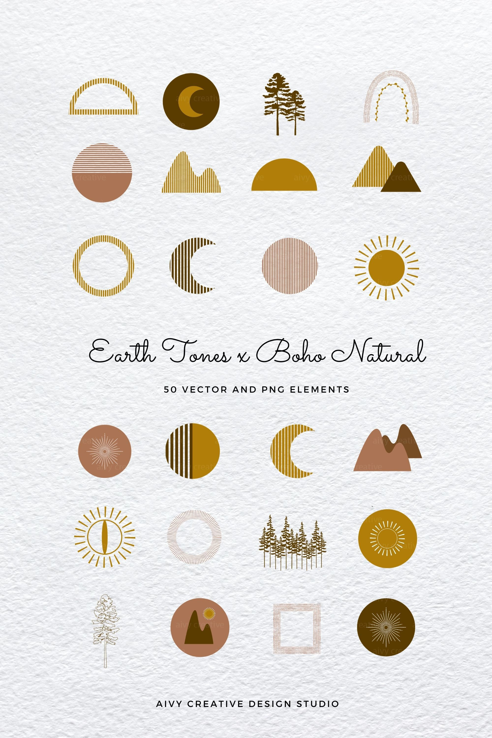 50 Vector Earth Tone Boho Natural Abstract Clip Art Set - Etsy