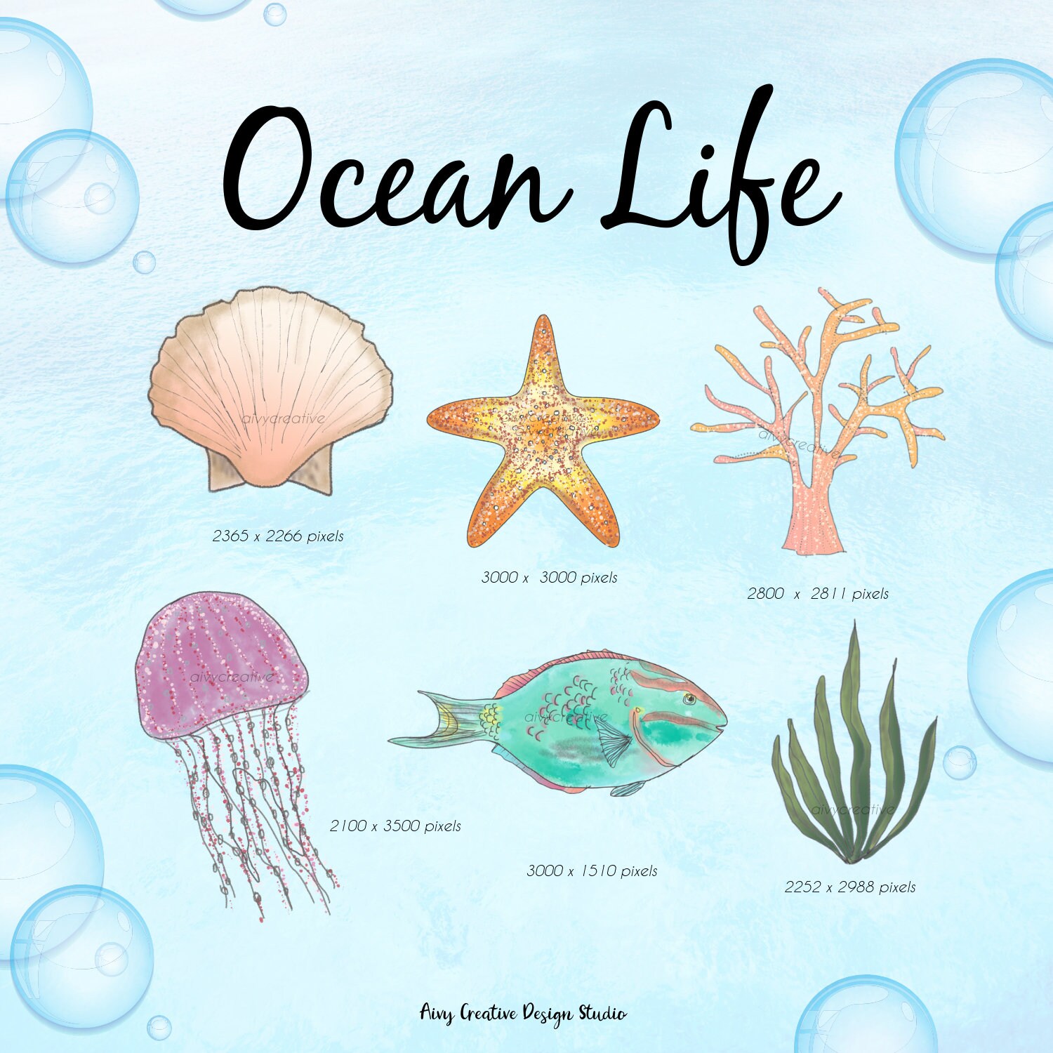 Handdrawn My Ocean Digital Clip Art Bundle Social Media Craft ...