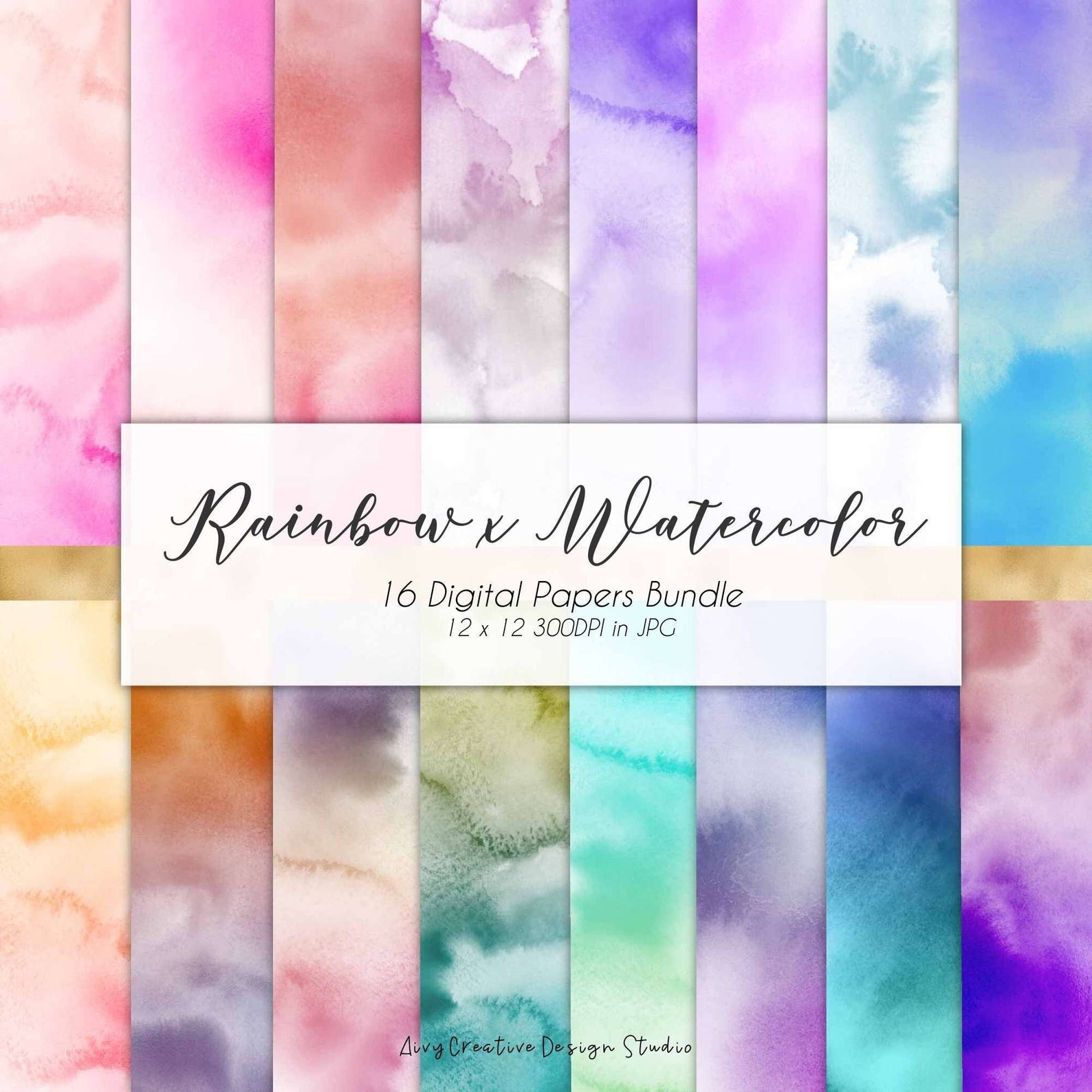 Colorful Rainbow Watercolor Gradient Digital Papers Pack Ombre ...
