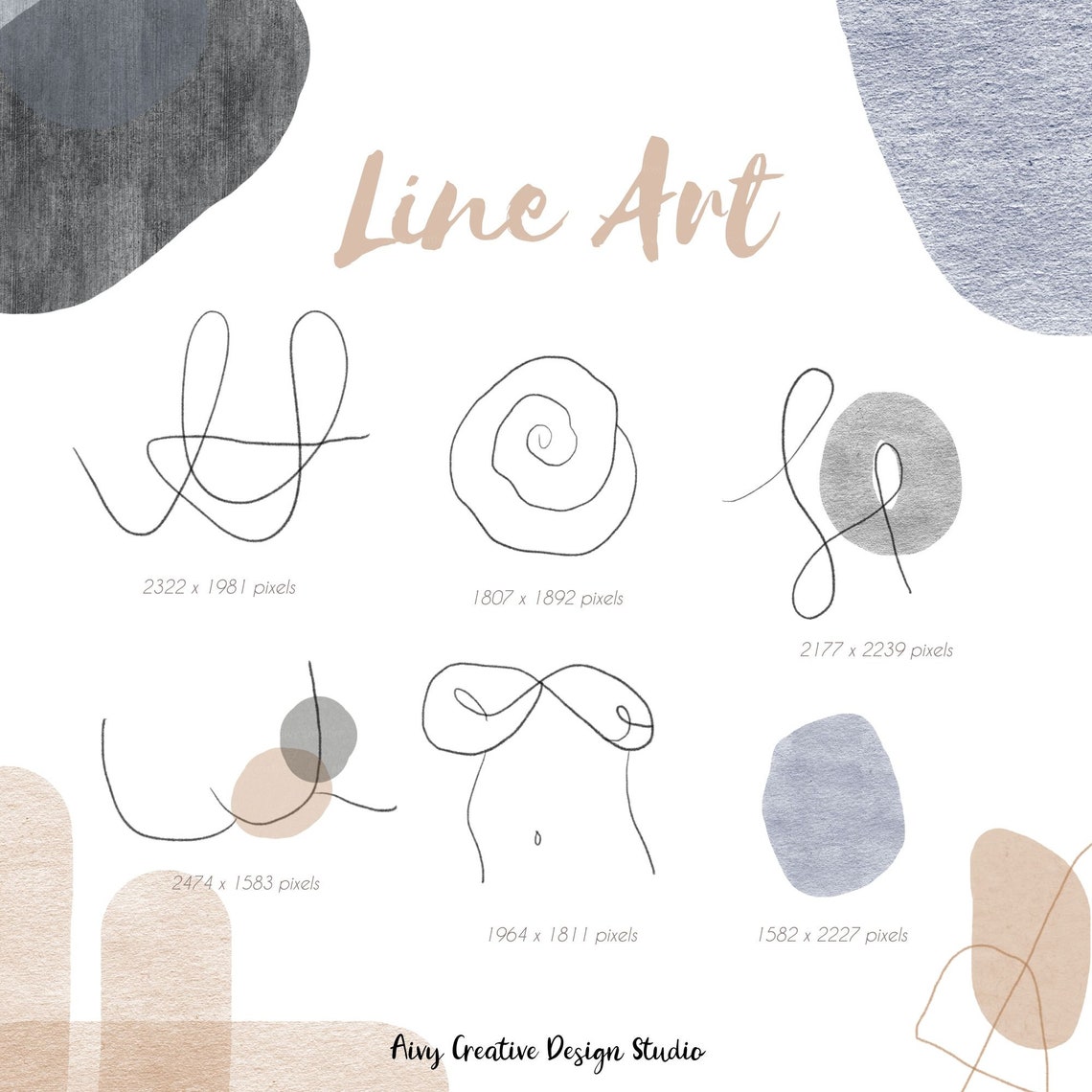 Hand Drawn Neutral Abstract Body Line Art Bundle Transparent | Etsy